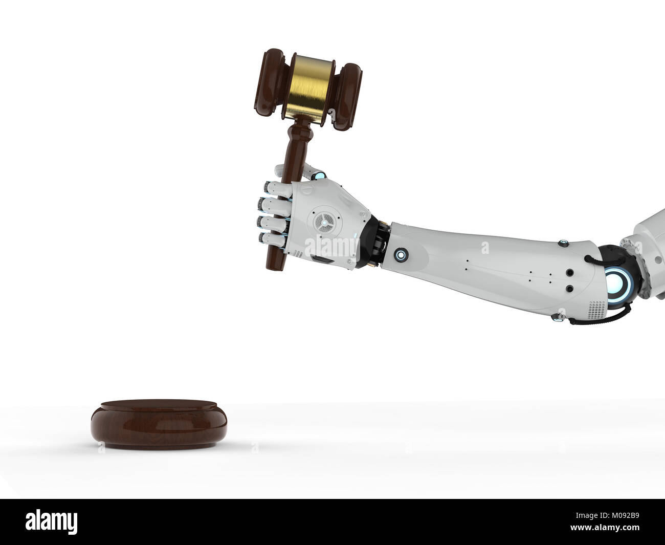 cyber law concept with 3d rendering robotic hand holding gavel judge on white background Stock ...