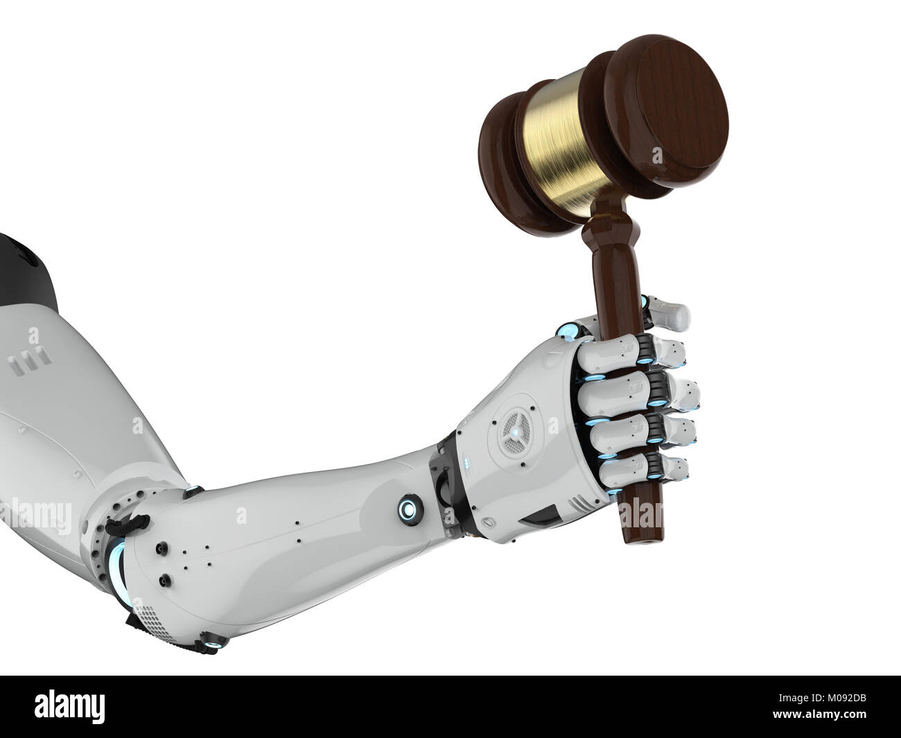 cyber law concept with 3d rendering robotic hand holding gavel judge on white background Stock ...