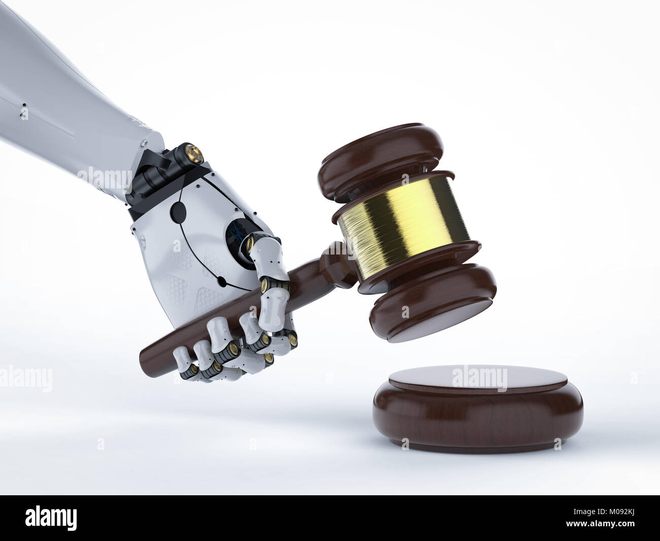 cyber law concept with 3d rendering robotic hand holding gavel judge on white background Stock ...