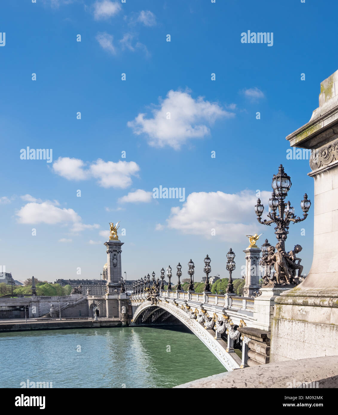 Alexandre Bridge in Paris on a bright sunny morning in Spring, space ...