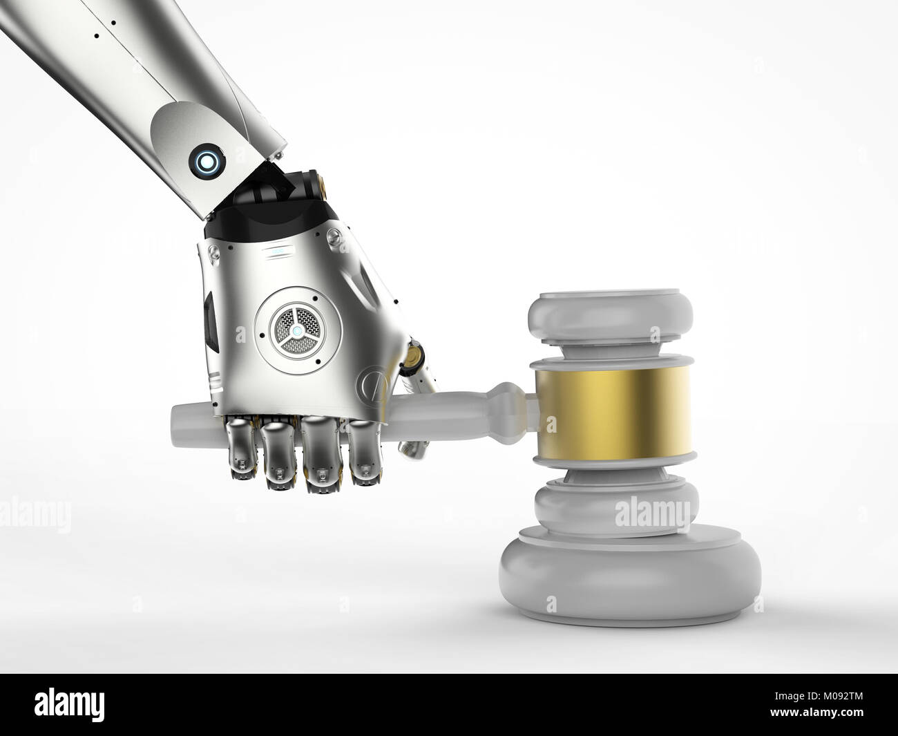 cyber law concept with 3d rendering robotic hand holding gavel judge on white background Stock ...