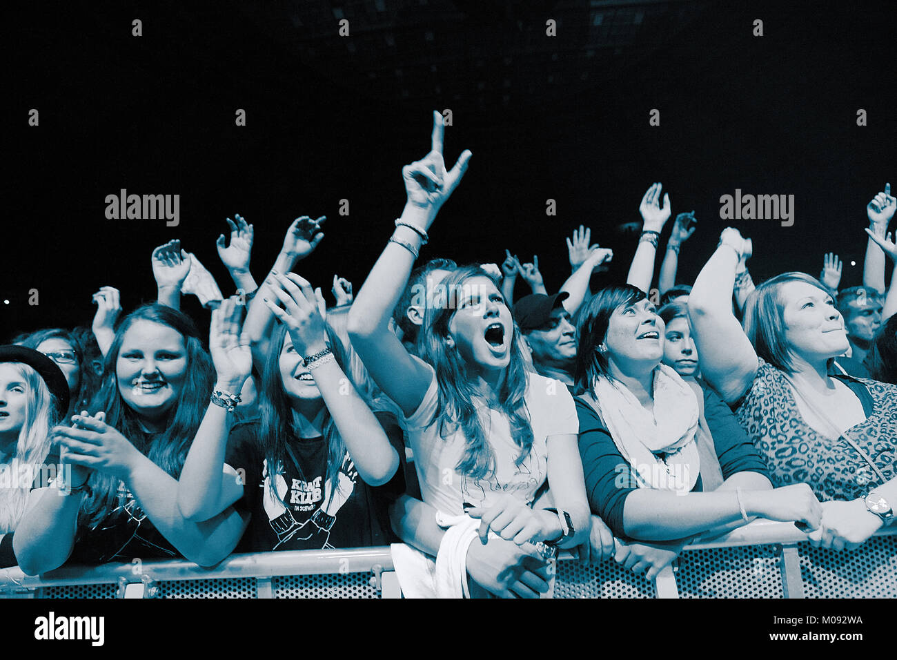 Energetic and entertained music fans enjoy a concert with the popular ...