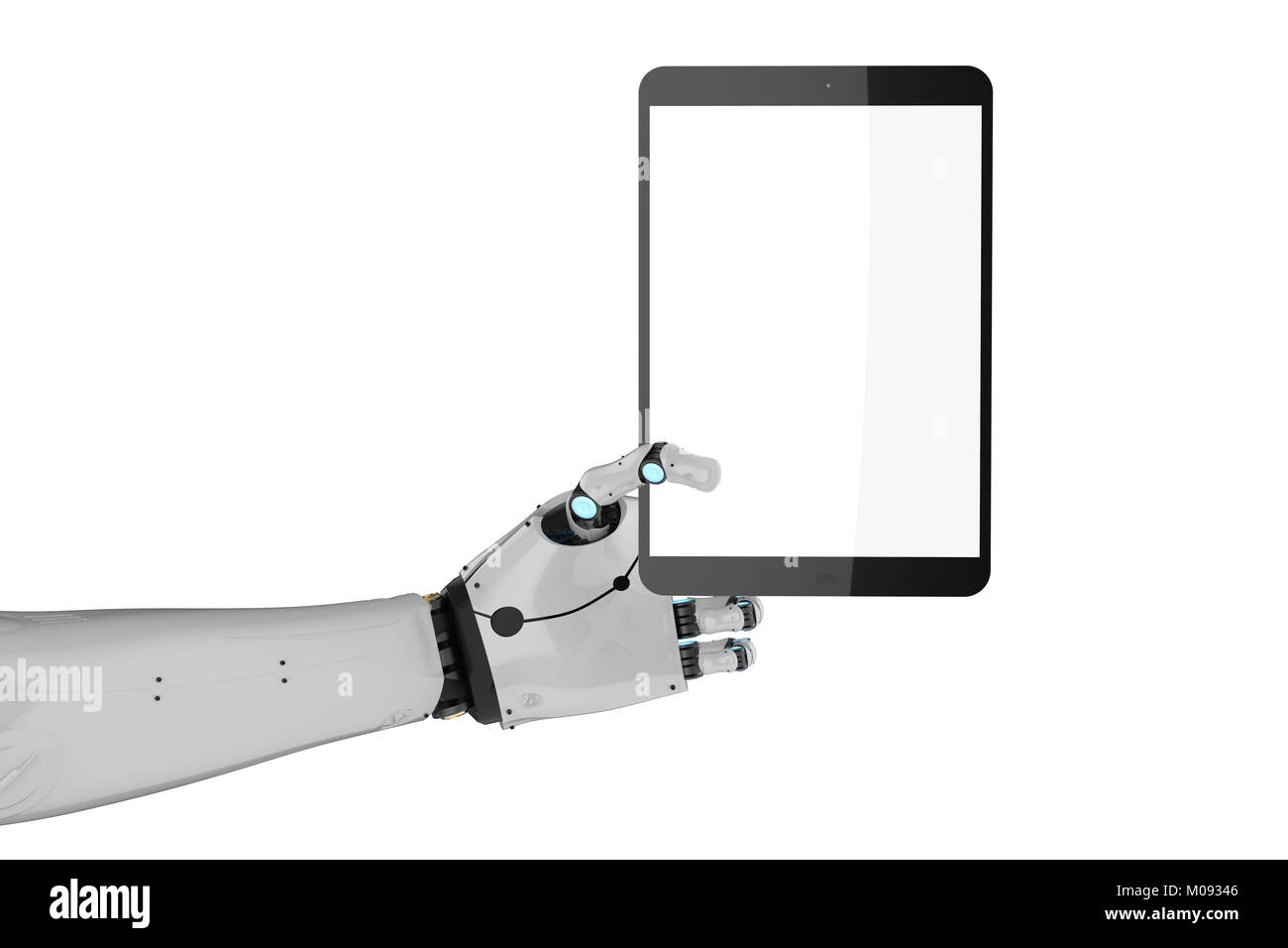 3d rendering robotic hand holding blank screen tablet isolated Stock ...