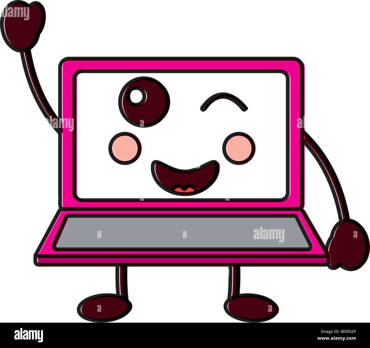 laptop computer kawaii character screen Stock Vector Image & Art - Alamy