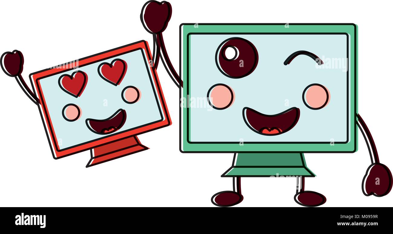 pc monitor hardware pair kawaii cartoon Stock Vector Image & Art - Alamy