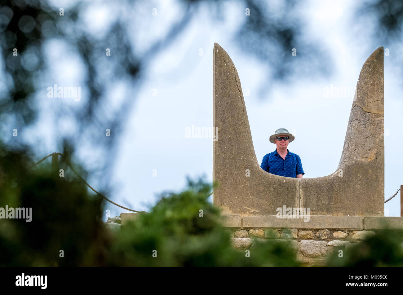 Consecration Horns, sacred bull horns with tourist,, symbol of the ...