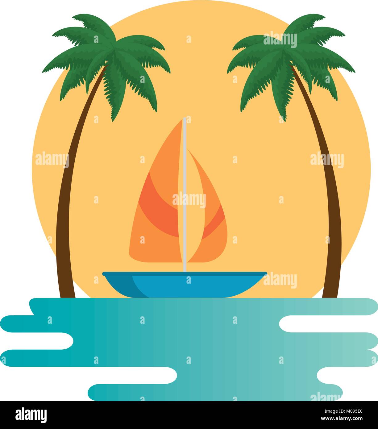 beach landscape scene with sea and sailboat vector illustration design ...