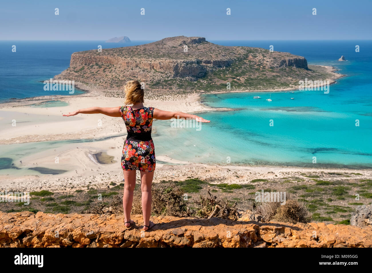 View of the dream beach Balos Beach, sandy beach, Gramvousa peninsula ...