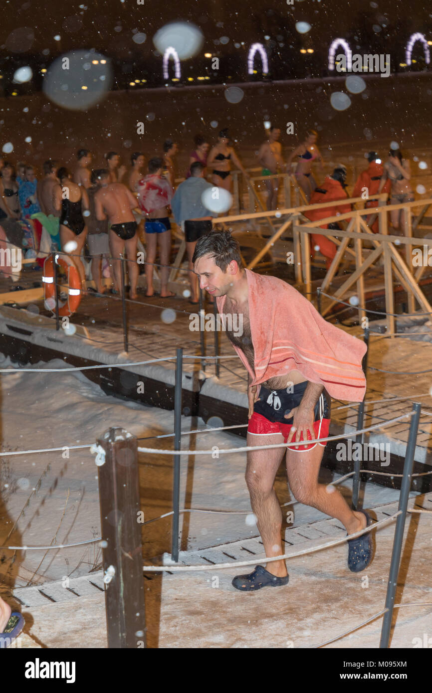 Bathing in the ice hole at Epiphany Stock Photo - Alamy