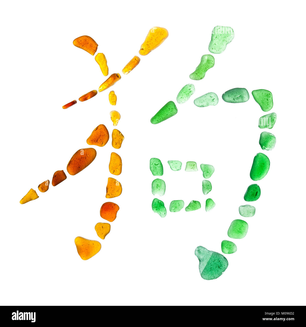 Chinese symbol gou, dog, made of sea glass on white background Stock ...