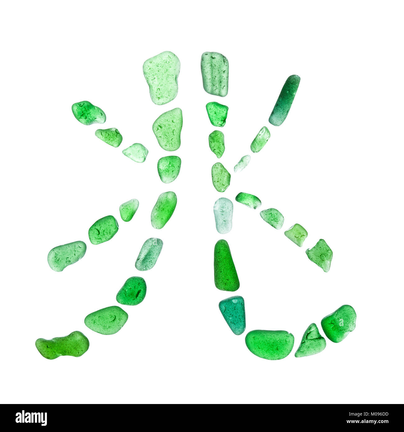 Chinese symbol Zhao, omen or trillion, made of sea glass on white ...