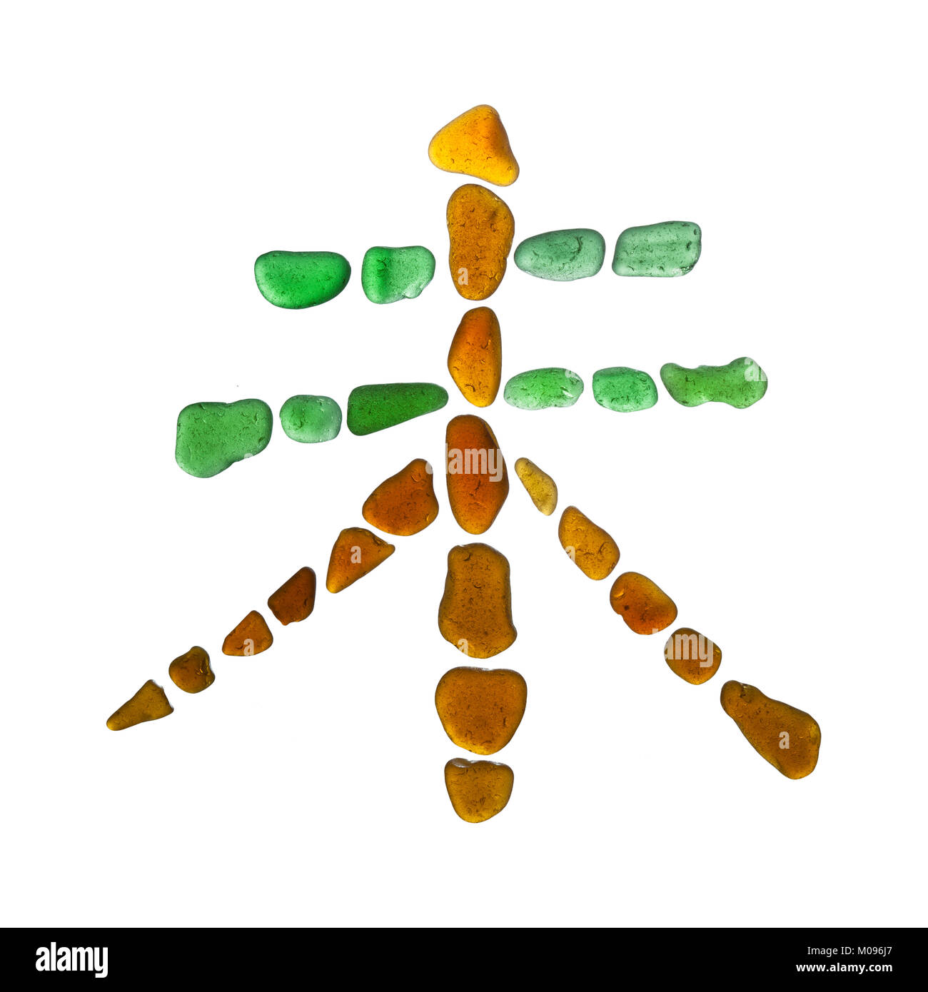 Chinese symbol wei, horoscope goat, made of sea glass on white ...