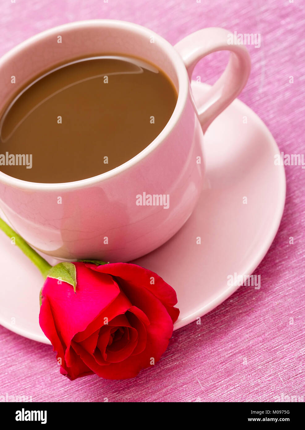 Coffee And Rose Indicating Brew Coffees And Tasty Stock Photo - Alamy