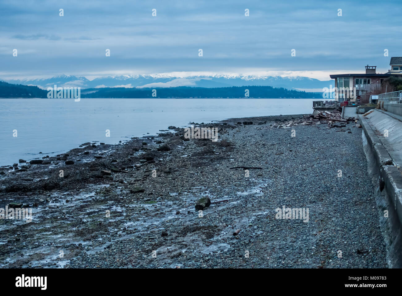 A view of the Olympic Mountains from the West Seattle shoreline Stock ...