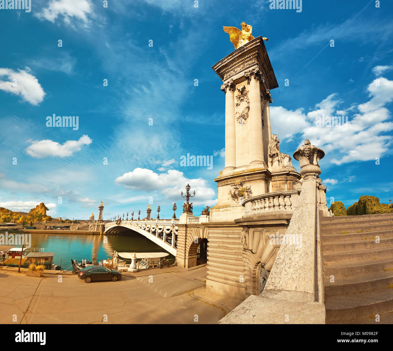 Panoramic image of Alexander Bridge in Paris on a bright sunny day ...