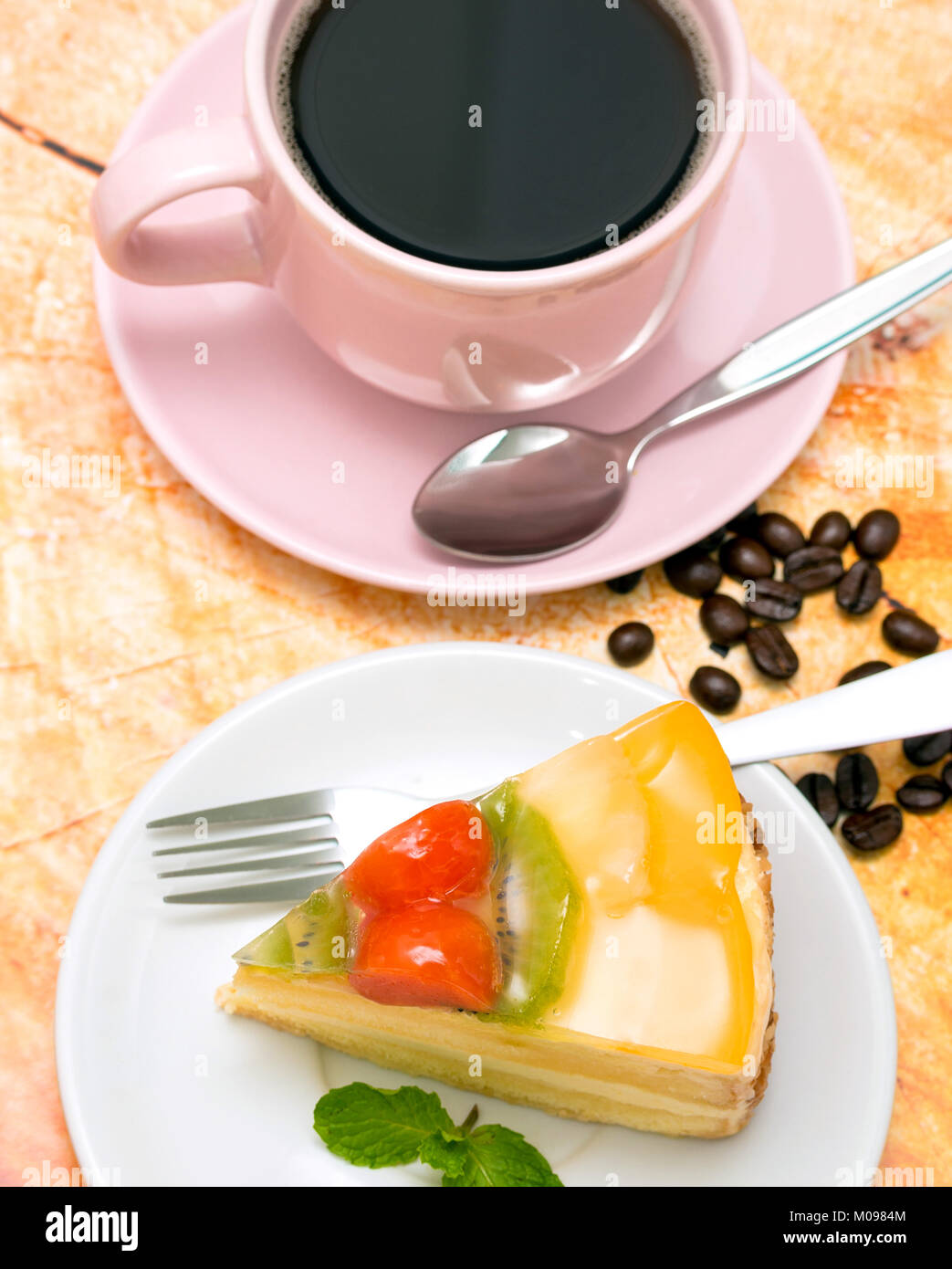 Coffee Cake Break Showing Refreshment Gateau And Strawberry Stock Photo ...