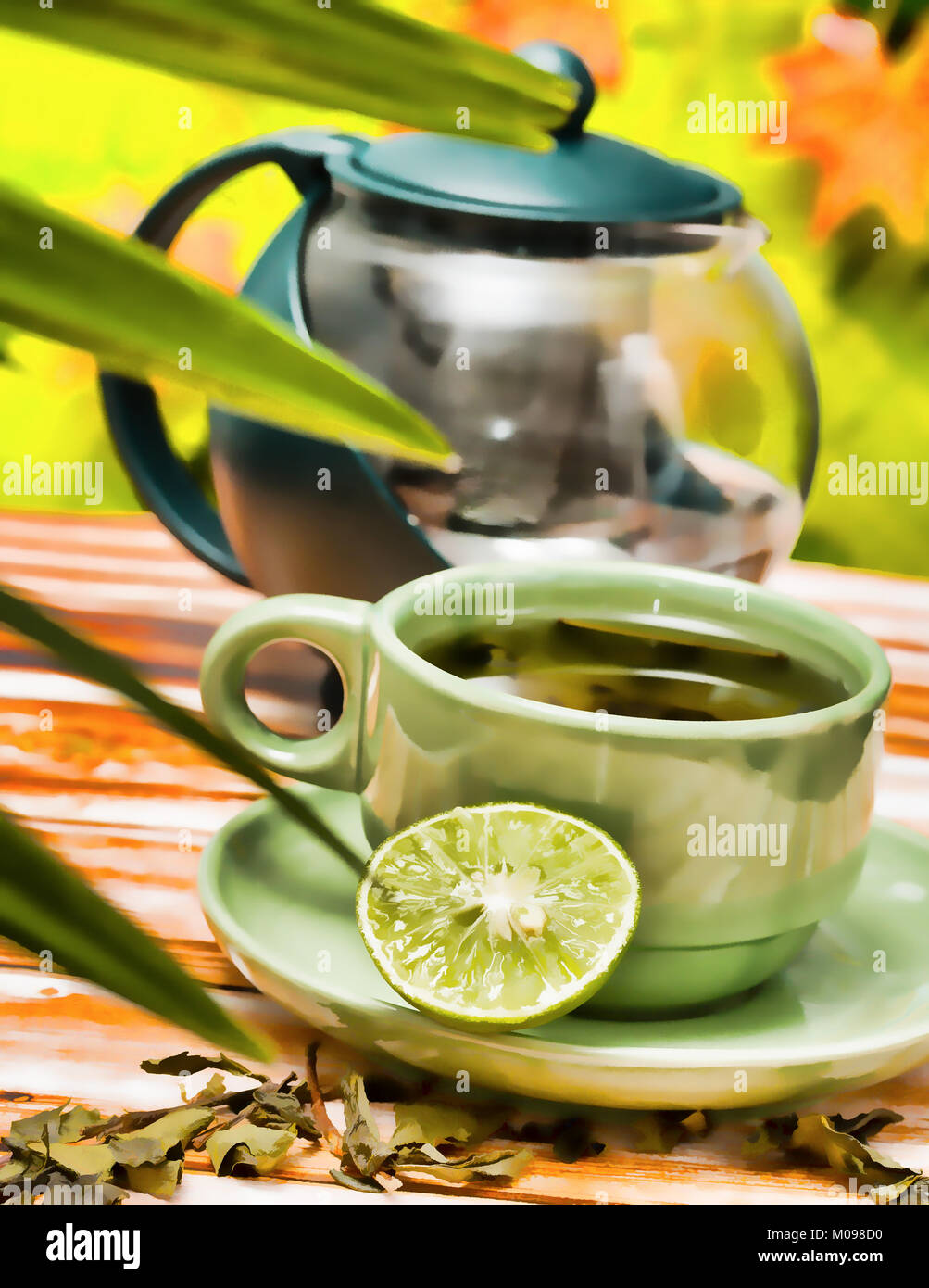 Lime Tea Refreshment Showing Drinks Fruits And Cafe Stock Photo - Alamy