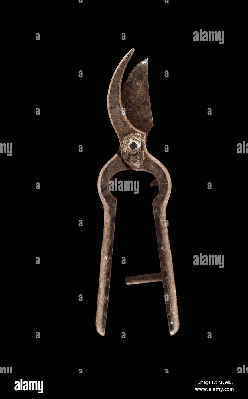 A Pair of Rusty Pruning Shears Isolated on Black Background Stock Photo ...
