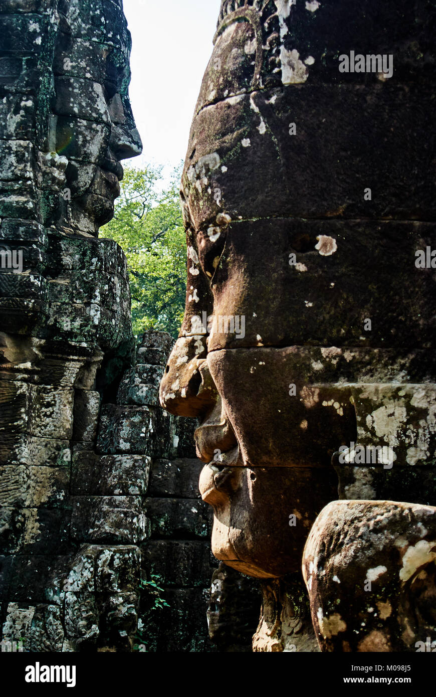 Historic building in Angkor wat Thom Cambodia with devatas carvings ...
