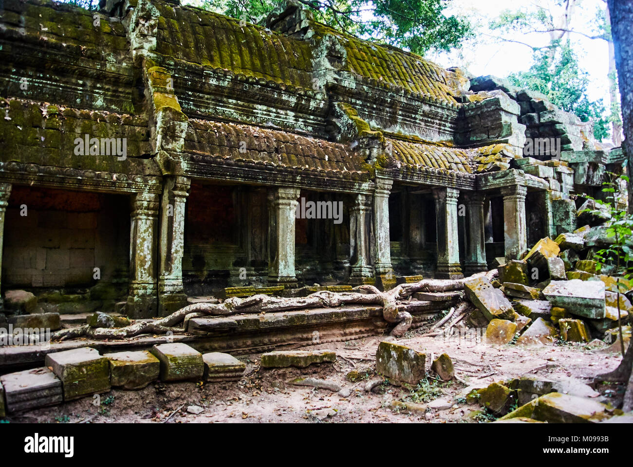 Historic building in Angkor wat Thom Cambodia with devatas carvings ...