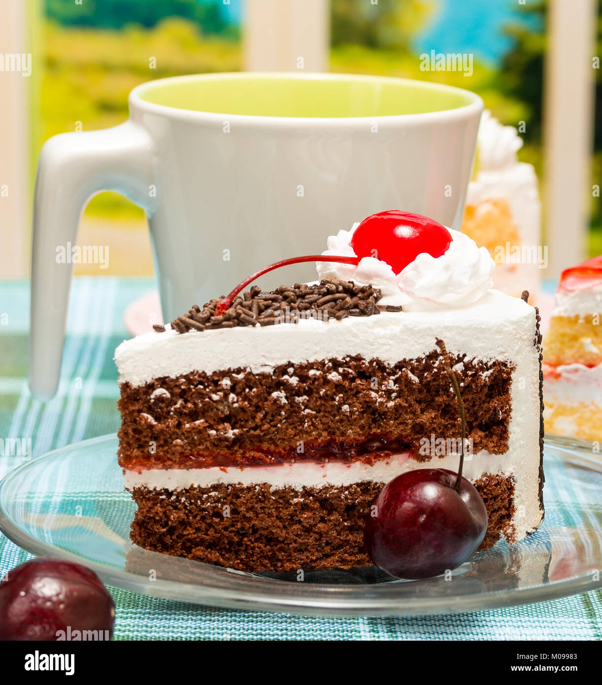 Black Forest Cake Representing Coffee Break And Chocolates Stock Photo ...