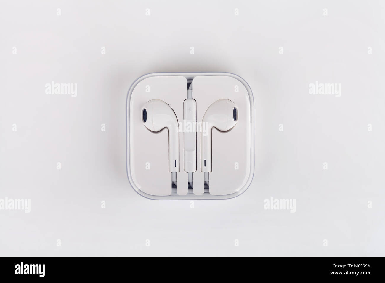 White headphones for smartphone in transparent box with shadow Stock ...
