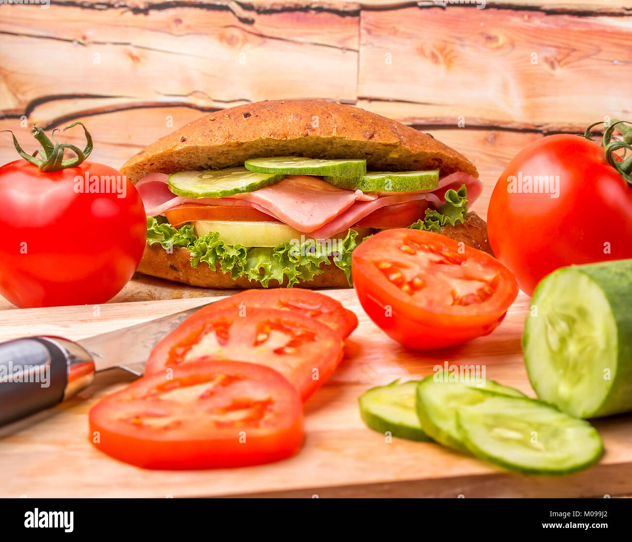 Roll And Salad Representing Sandwich Ham Cheese And Ham Cheese Sandwich ...