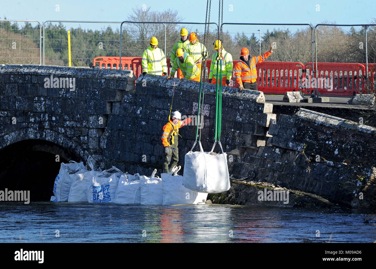 Repair work begins on historic Wool Bridge, Dorset, UK, Work begins on ...