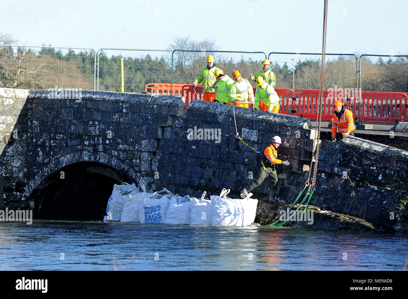 Repair work begins on historic Wool Bridge, Dorset, UK, Work begins on ...