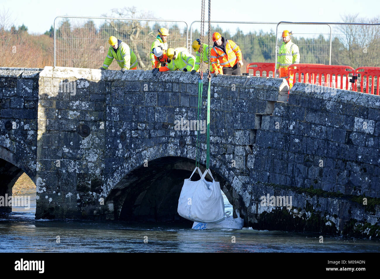 Repair work begins on historic Wool Bridge, Dorset, UK, Work begins on ...