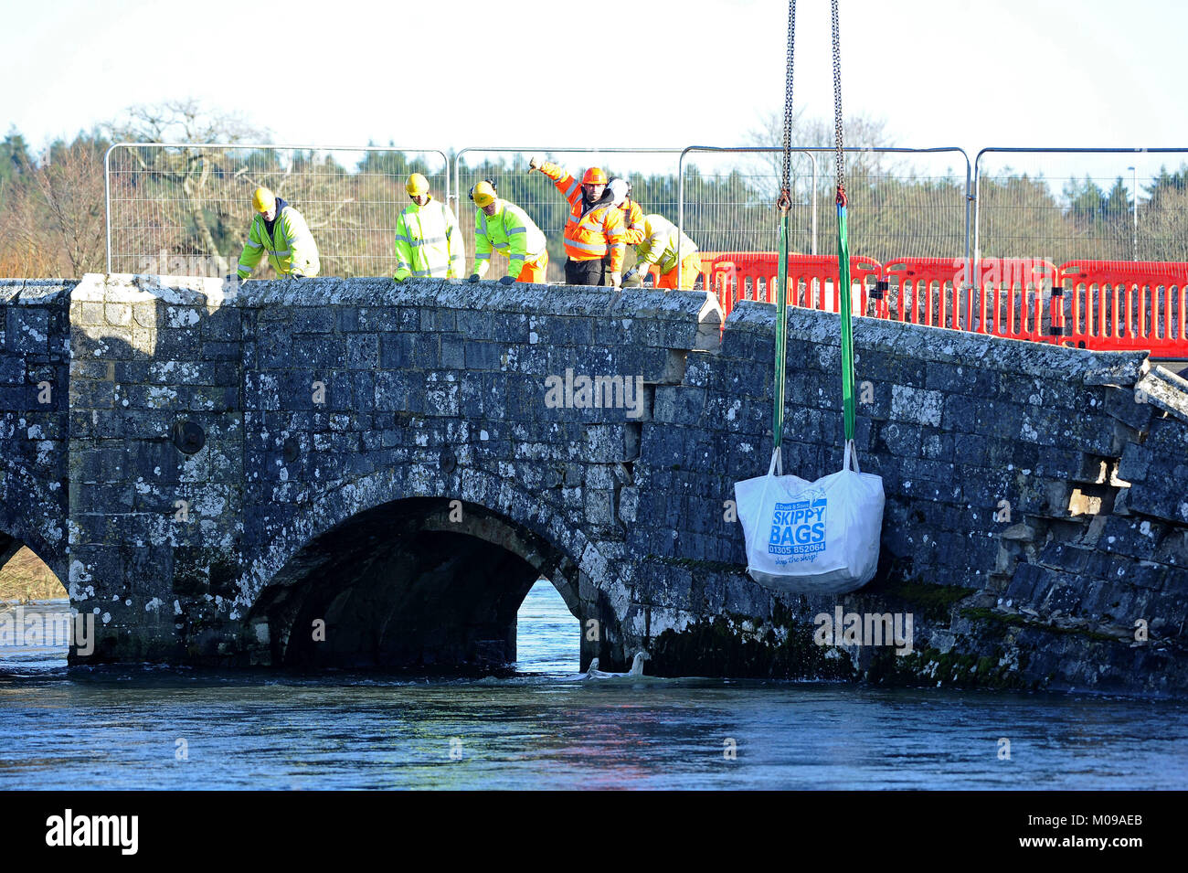 Repair work begins on historic Wool Bridge, Dorset, UK, Work begins on ...