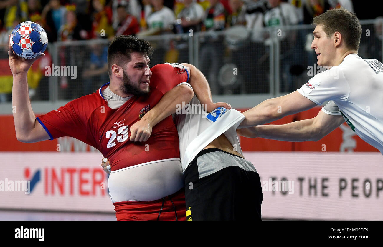 Varazdin, Croatia. 19th Jan, 2018. Germany's Patrick Wiencek (C ...