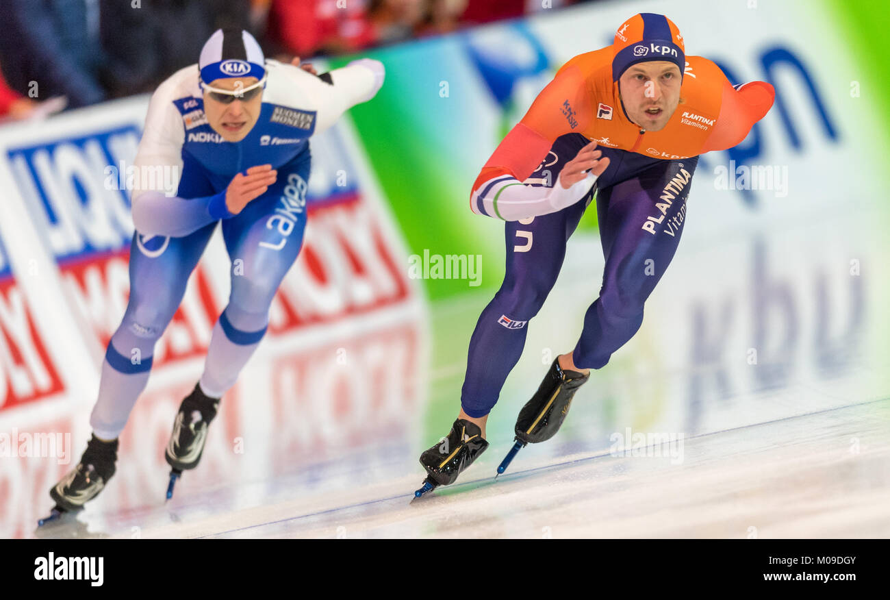 Erfurt, Germany. 19th Jan, 2018. Michael Mulder from the Netherlands (R ...