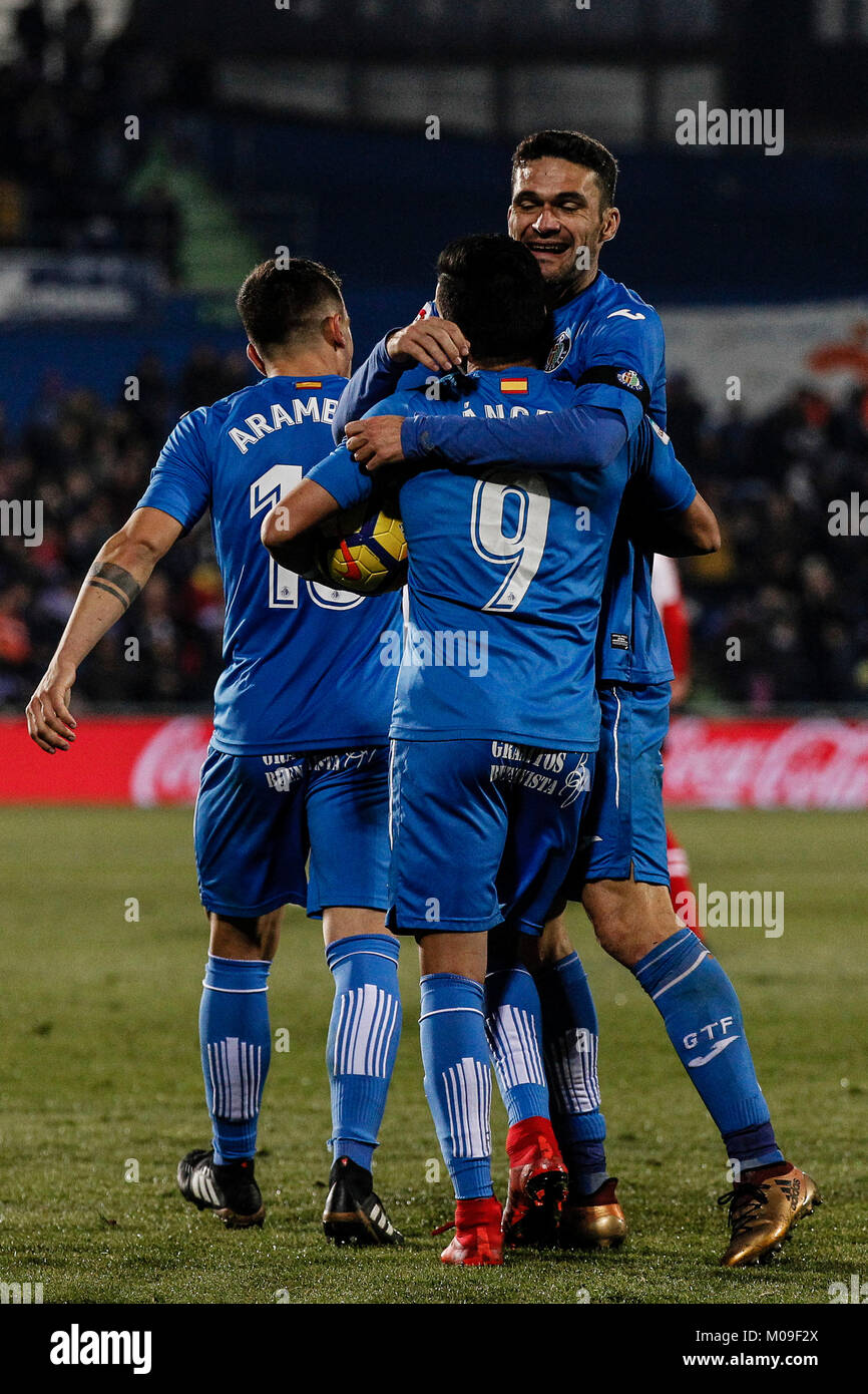 Angel (Getafe CF) celebrates his goal which made it (2,2) La Liga match ...
