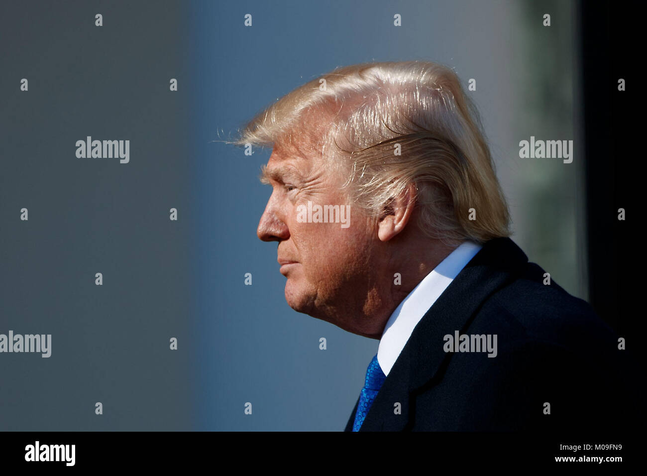 Washington, USA. 19th Jan, 2018. U.S. President Donald Trump arrives to ...