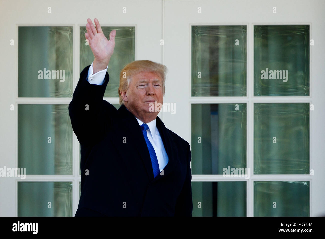 Washington, USA. 19th Jan, 2018. U.S. President Donald Trump leaves ...