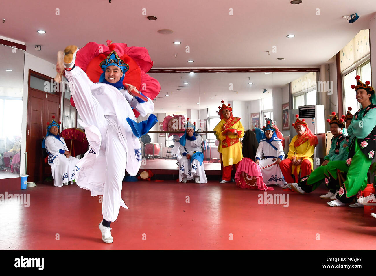 Jinan, China's Shandong Province. 19th Jan, 2018. Actors of Guzi yangge ...