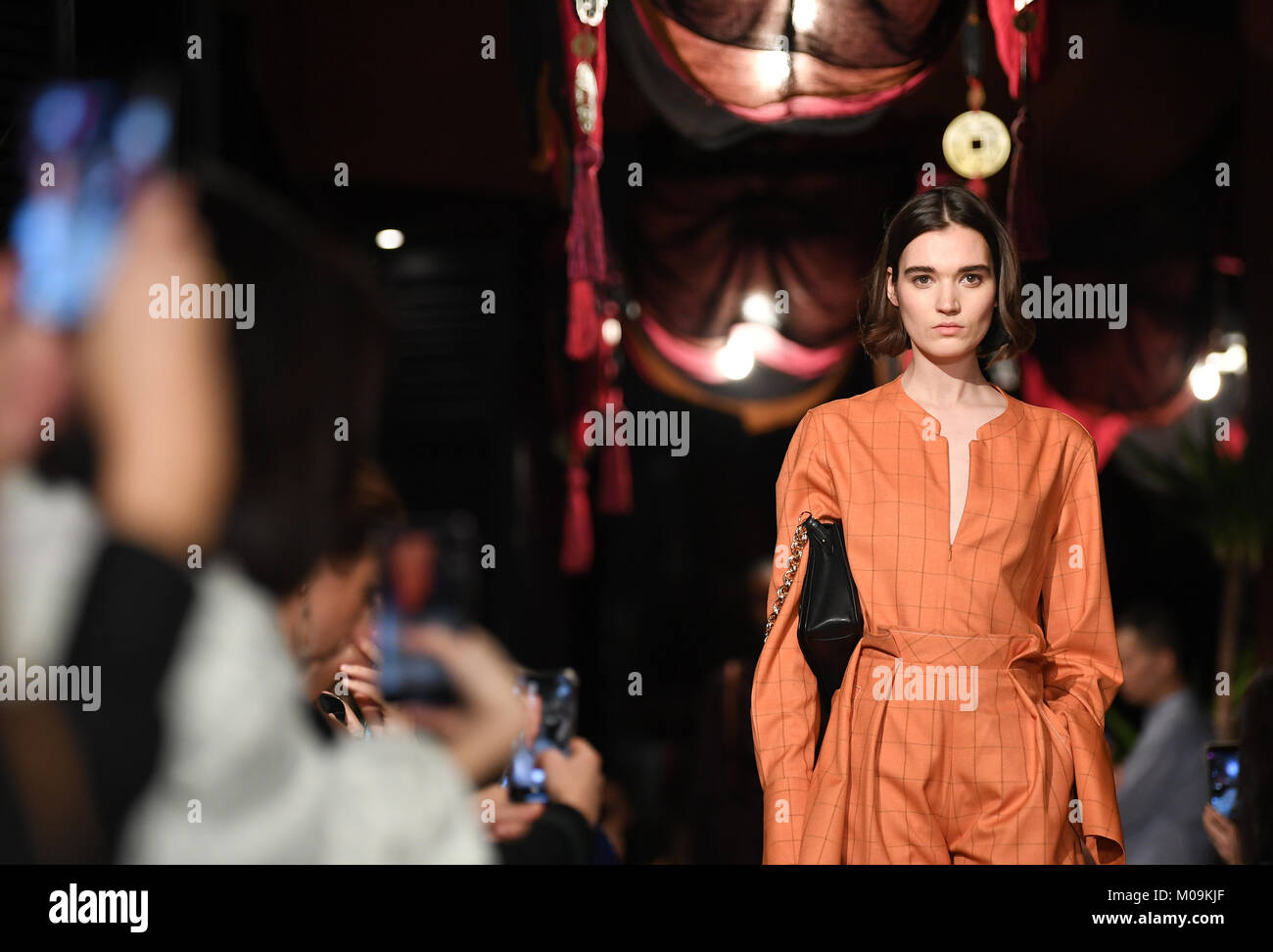 Berlin, Germany. 18th Jan, 2018. A model presents a creation of fashion ...