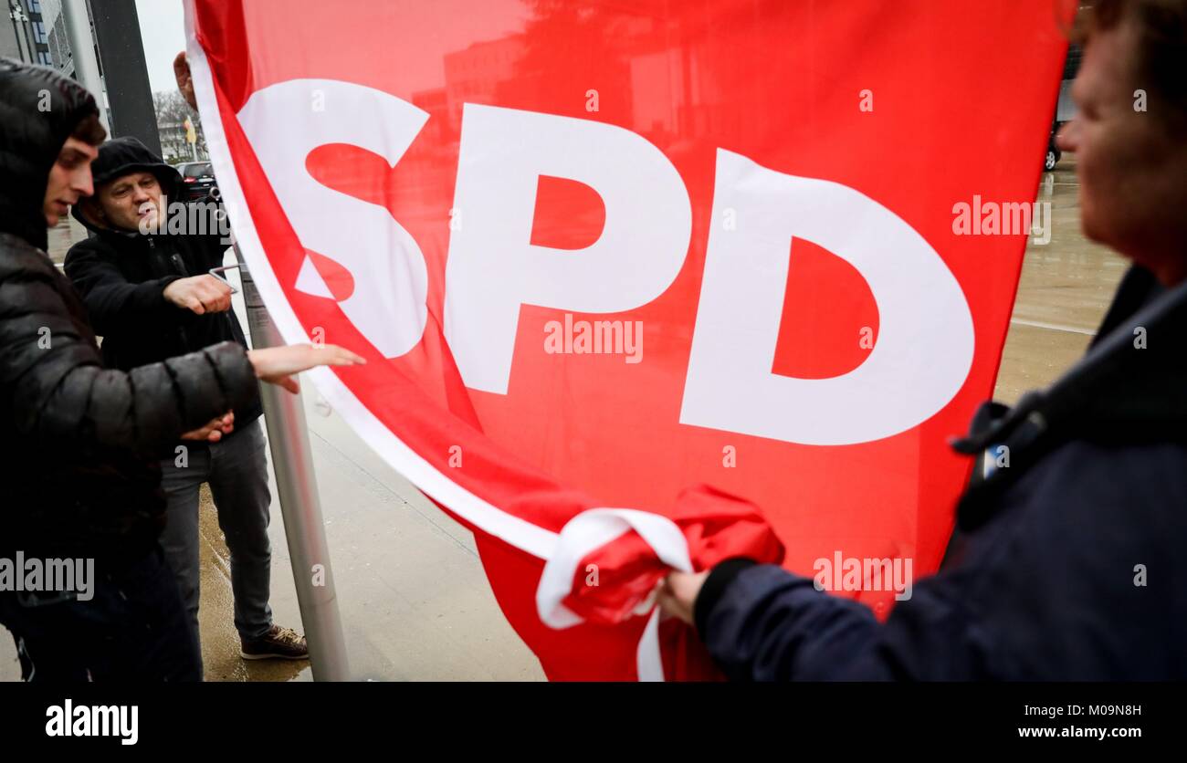Bonn, Germany. 20th Jan, 2018. Banners show the logo of the Social ...