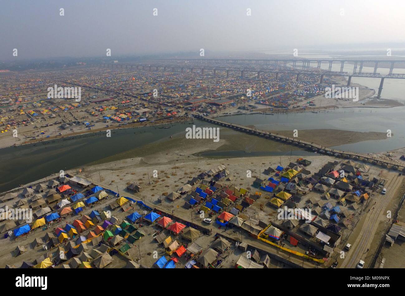 Allahabad, Uttar Pradesh, India. 20th Jan, 2018. Allahabad: An aerial ...