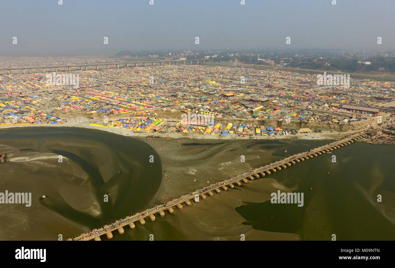 Allahabad, Uttar Pradesh, India. 20th Jan, 2018. Allahabad: An aerial ...