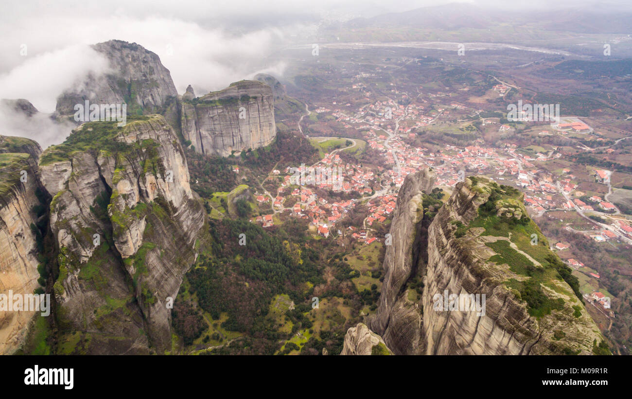 Aerial drone image of Meteora.The Meteora is a rock formation in ...
