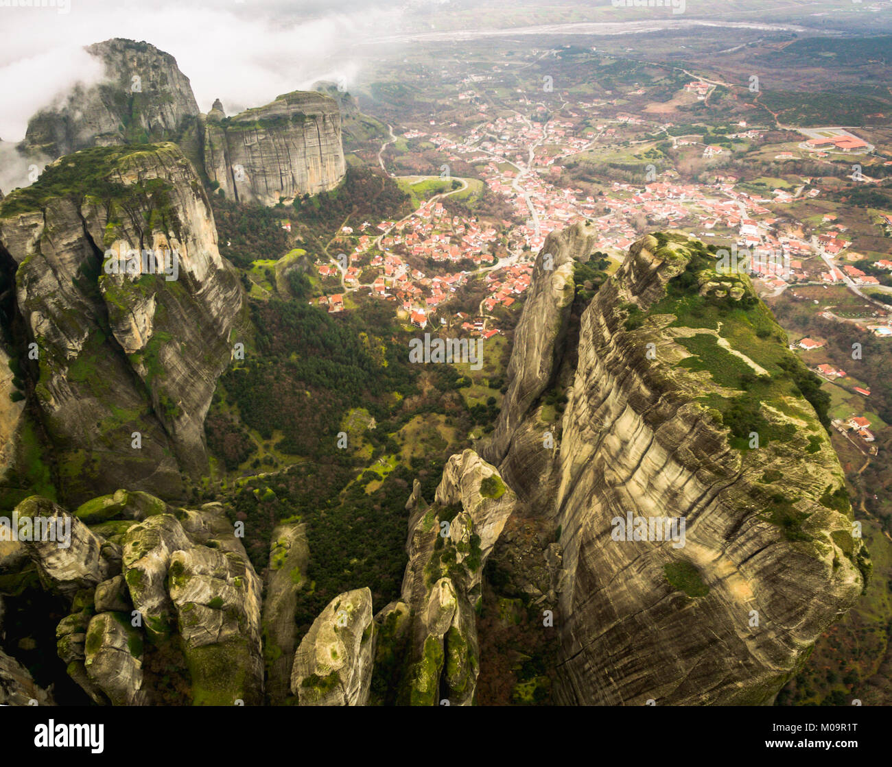 Aerial drone image of Meteora.The Meteora is a rock formation in ...