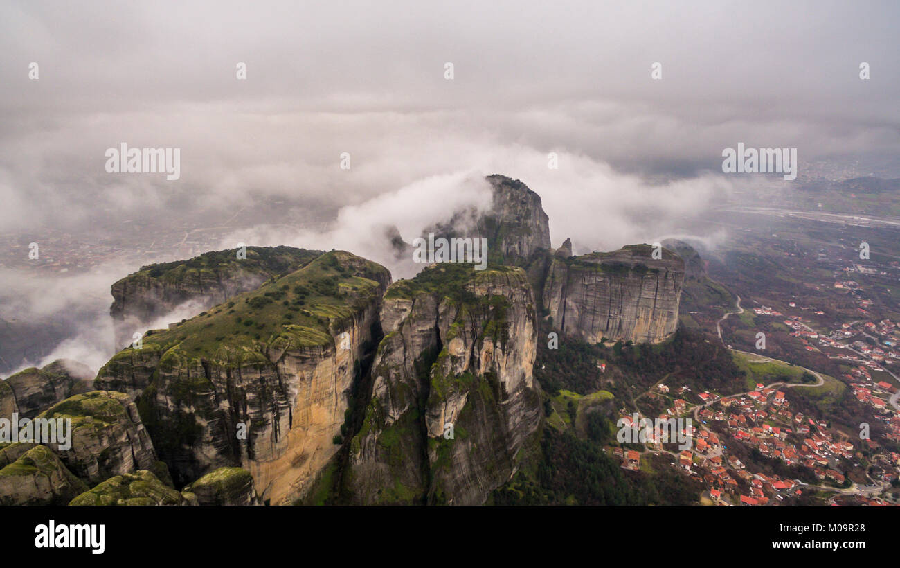 Aerial drone image of Meteora.The Meteora is a rock formation in ...