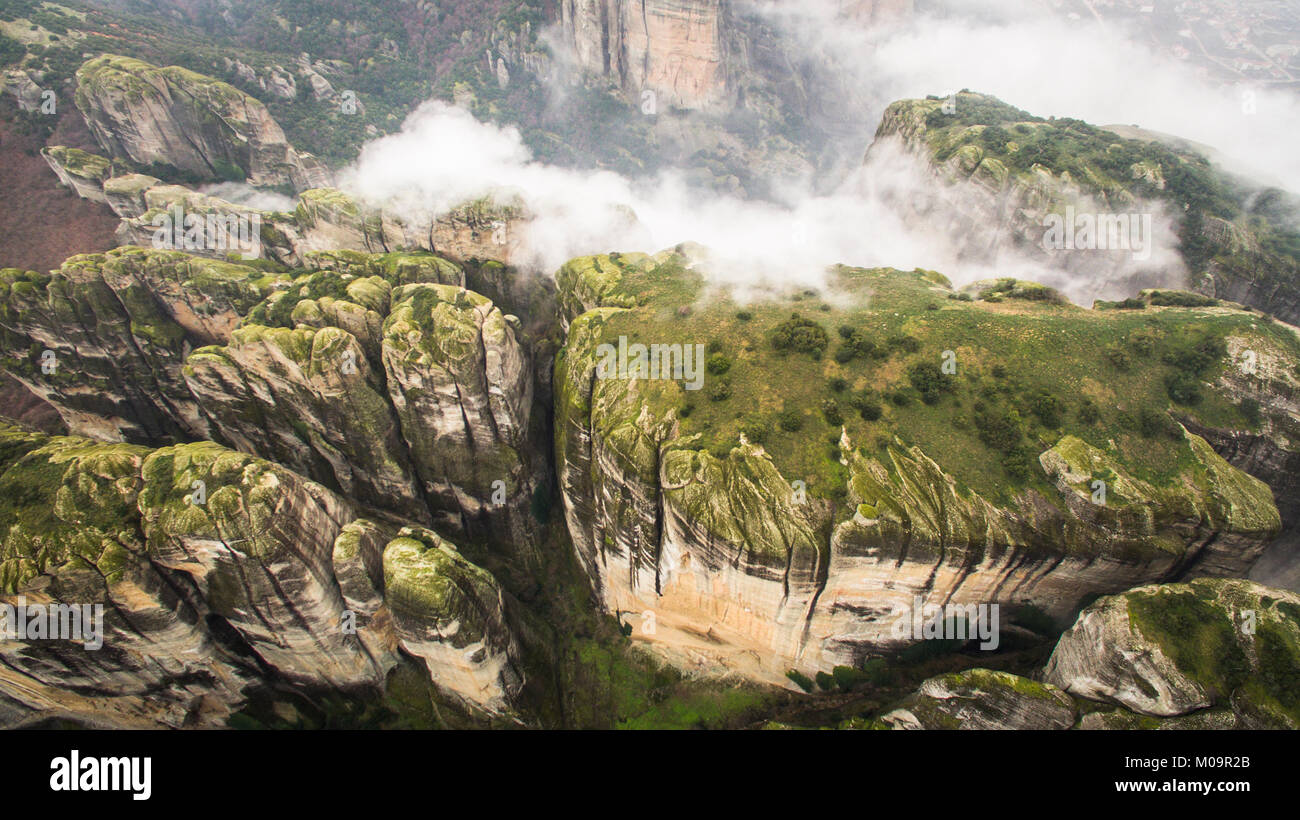 Aerial drone image of Meteora.The Meteora is a rock formation in ...