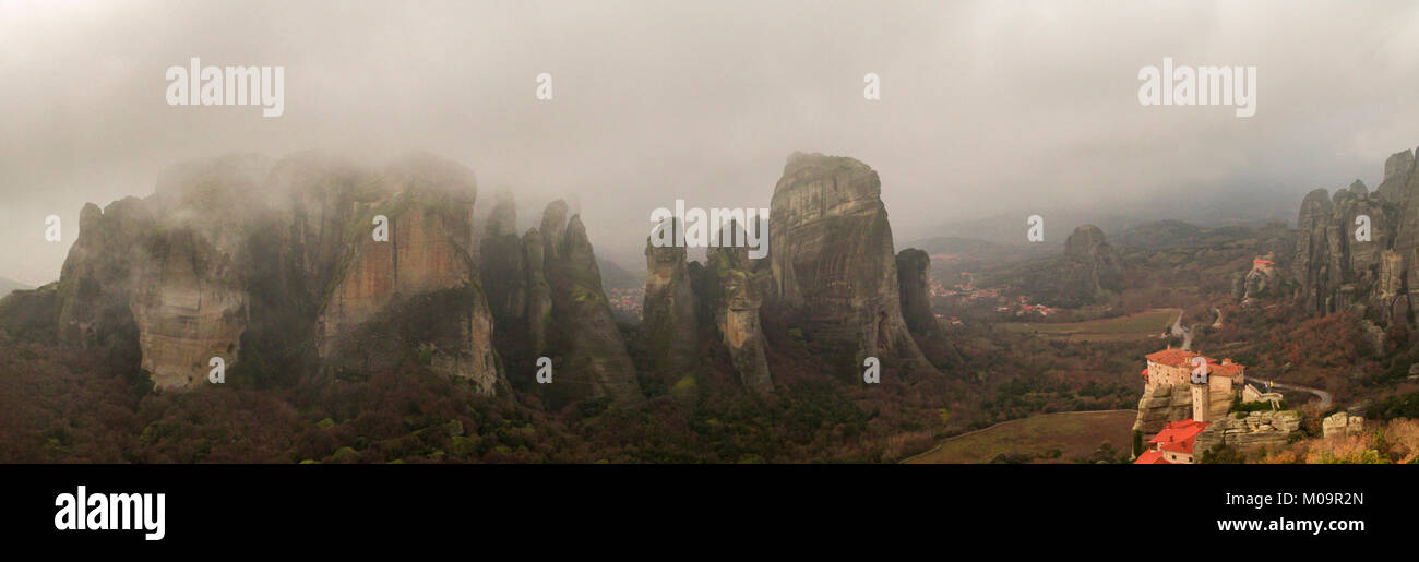 Aerial drone image of Meteora.The Meteora is a rock formation in ...