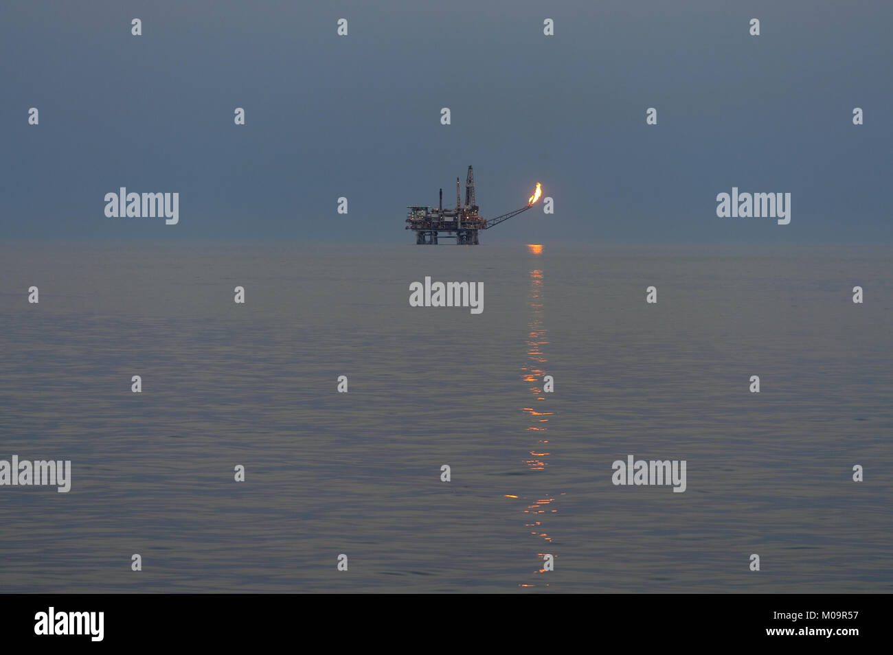 A platform flaring gas at night in the Azeri-Chirag-Deepwater Gunashli ...