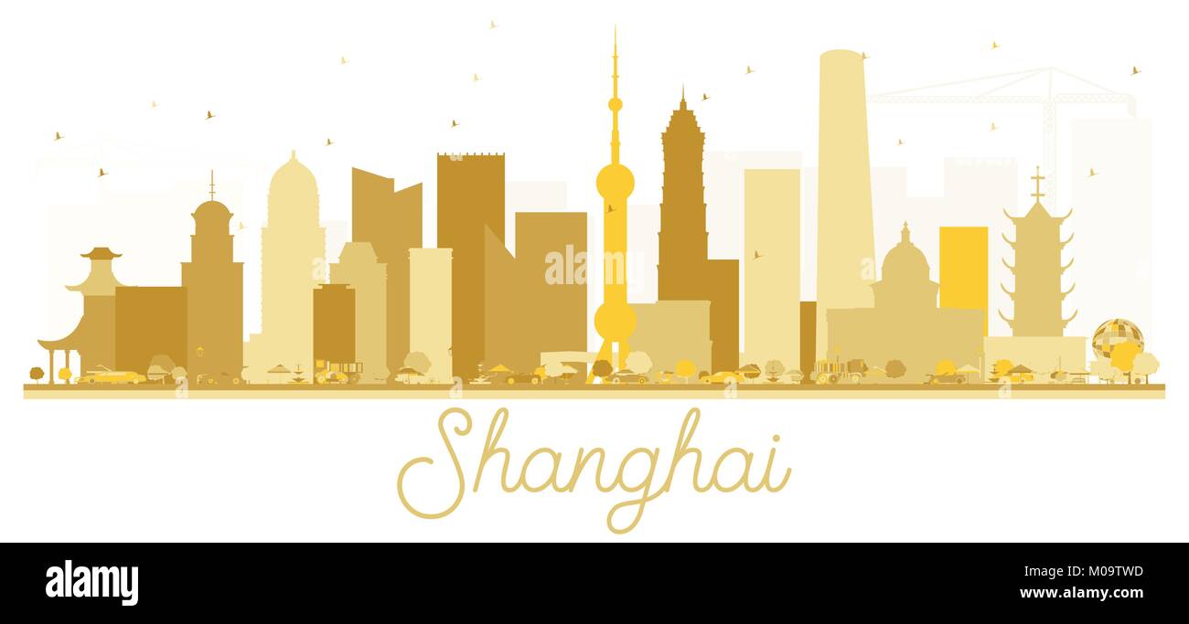 Shanghai China City skyline golden silhouette. Vector illustration ...