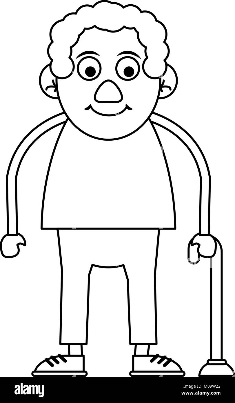 Cute Grandfather Cartoon Walking Stick Stock Vector Image And Art Alamy
