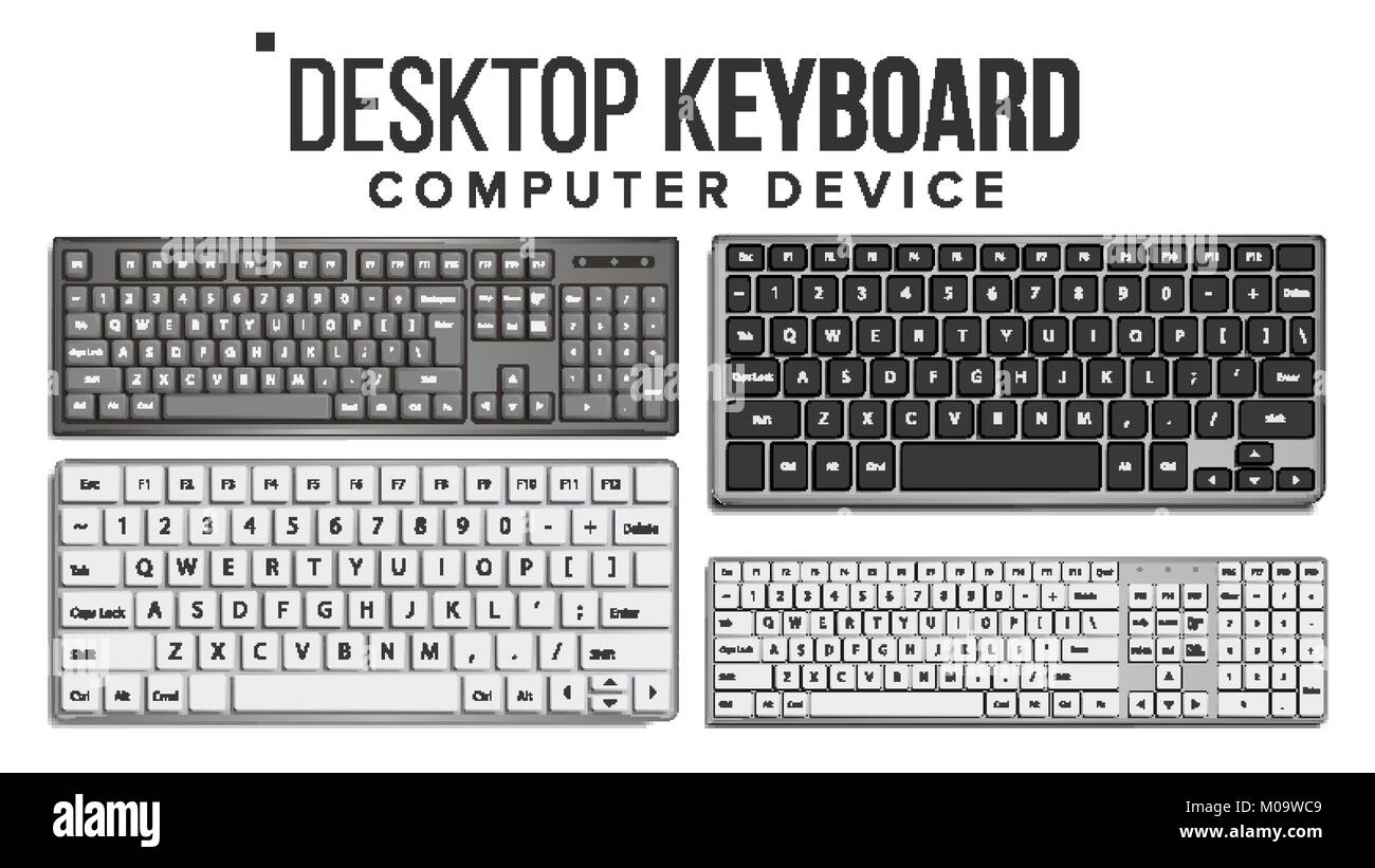 Desktop Keyboard Vector. 3D Realistic Classic Computer Keyboard Mockup ...